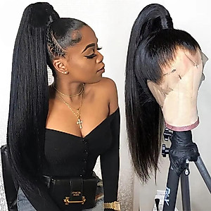 sdamey 360 Straight Lace Front Wigs Human Hair HD Transparant Full Lace Human Hair Wigs For Women 200 Density Wigs Human Hair Pre Plucked With Baby Hair 12A Brazilian Virgin Hair Natural Color 18inch