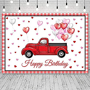 ABLIN 7x5ft Happy Birthday Backdrop for Women Red Car Heart Balloons Photography Background Birthday Party Decorations Vinyl Fabric Photo Shoot Props Cake Table Banner