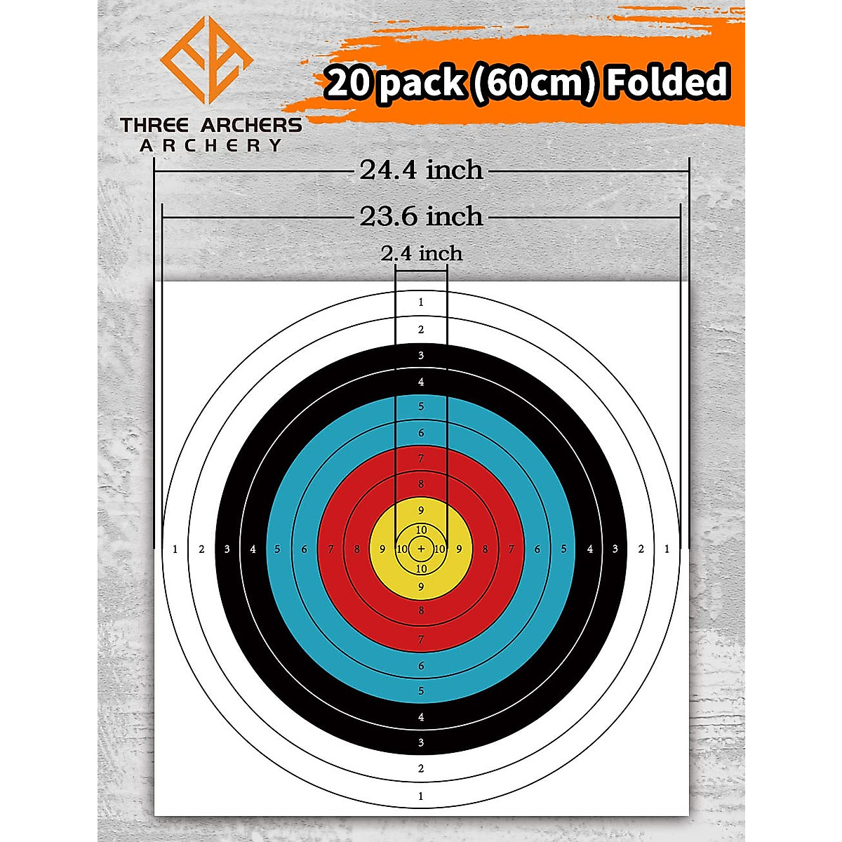 THREE ARCHERS 20pcs Targets Paper Standard Archery 23.6In 10 Ring Bow and Arrow Targets for Hunting & Shooting Archery Accessories for Target Practice
