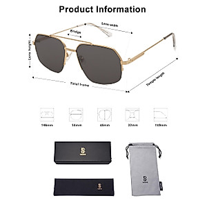 SOJOS Trendy Aviator Sunglasses Mens Womens Retro Double Bridge Metal Frame Semi-Rimless Shades Lentes De Sol Para Mujer SJ1191 Gold