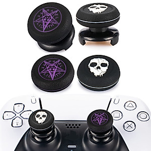 Playrealm FPS Thumbstick Extender x 2 & Printing Rubber Silicone Grip Cover x 4 for PS5 & PS4 Controller (Ghost White&Demon Purple)