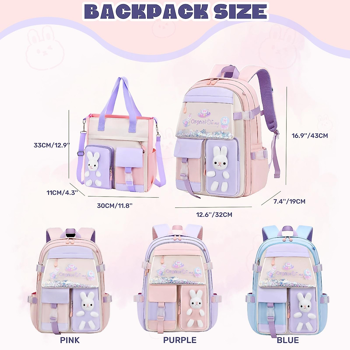 LANSHIYA Kawaii Backpack for School Girls Bunny Backpack Kids Casual Bookbag Cute Outdoor Daypack