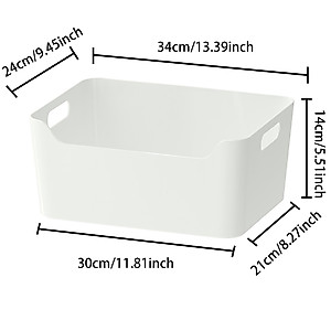 Pantry Organization and Storage Baskets,White Plastic Storage Bin,Open Storage Organizing Bins for Classroom, Office, School, Shelves,Bins Pantry Organizer,Pack of 1,Medium,Large (13.39”x9.45”x5.51”)