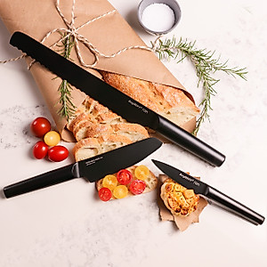 BergHOFF Ron 5Pc Non-stick Kitchen Knife And Wood Block Ergonomically Designed Handle Double-coated Titanium Sharp & Well Balanced Seamless Transition