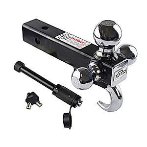 TOPTOW 64180HL Trailer Tri Ball Hitch with Hook, Fits for 2 inch Receiver, Chrome, 5/8 inch Hitch Lock Included