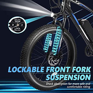 PEXMOR Electric Bike for Adult, 26" Fat Tire Electric Mountain Bike 500W EBike 48V 13AH Removable Battery, 20MPH Adult Electric Bicycle Lockable Suspension Fork, Beach Snow E-Bike Shimano 7 Speed