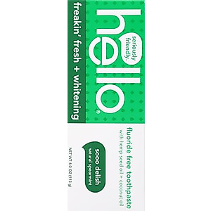 Hello Vegan Fluoride Free Toothpaste, Super Fresh Spearmint, Naturally Whitening Toothpaste, Hemp Seed Oil + Coconut Oil, Helps Remove Plaque, No SLS/Sulfates, 4 Ounce