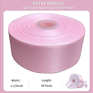 UOUYOO 1 1/2 Inch Pink Satin Ribbon 50 Yards Fabric Ribbons Roll for Gift Wrapping Flower Bouquet Bows Bouquet Bridal Bouquets Wedding Invitations