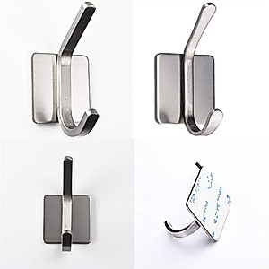 ZSYSUP 4 Pack Stainless Steel Adhesive Wall Hooks for Hanging, Seft-Adhesive Robe/Coat/Hat/Towel/Key Hooks for Bathroom Kitchen Curtain Door