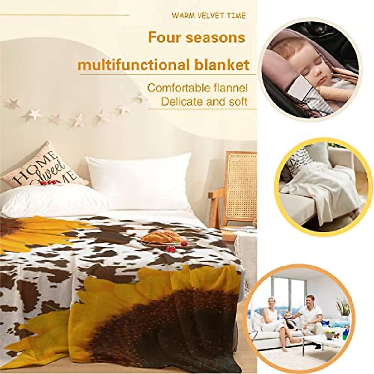 Sunflower Blanket Soft Warm Throw Blanket for Kids Adults Gift,Lightweight Cozy Luxury Flannel Blankets for Couch Bed Sofa 50"x40"