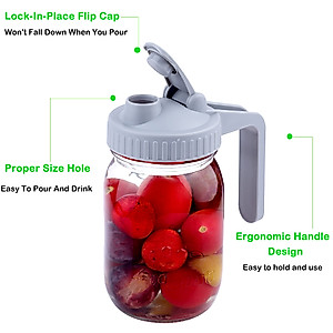 Regular Mouth Mason Jar Lids with Handle, Airtight & Leak-proof Seal, Easy Pouring Spout, Flip Cap Pour Lids,Turns your Mason Jar into Pitcher (Jar Not Included)