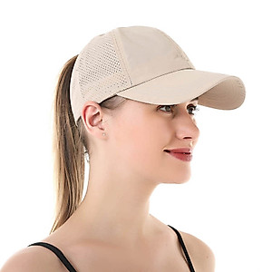 HGGE 2 Pack Womens Criss Cross Ponytail Baseball Cap Adjustable High Messy Bun Ponycap Quick Drying Dad Hat for Outdoor Sports Travel Black & Khaki