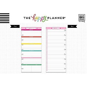 The Happy Planner Daily Planning Half Sheets - 60 Pre-Punched Double-Sided Pages - Daily Schedule & Checklist Layouts - Organize, Prioritize, Make Lists, Take Notes - Classic Size