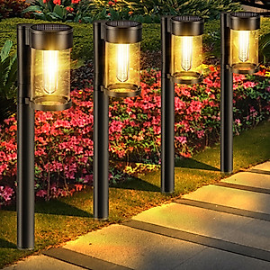 Solar Pathway Lights Outdoor, 10 Pack Metal & Glass Solar Lights Outdoor Waterproof Landscape Path Lights Solar Lights for Outside Yard Lawn Walkway Driveway Garden Decor