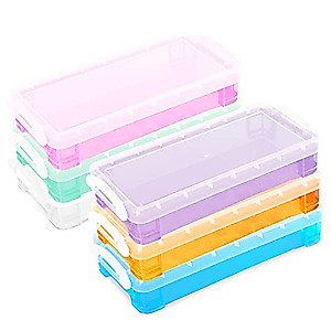 Pencil Box,6 Pack Large Capacity Pencil Box Stackable Plastic Pencil Box Cases Office Supplies Storage Organizer Box Brush Painting Pencils Storage Container Clear Stationery Case