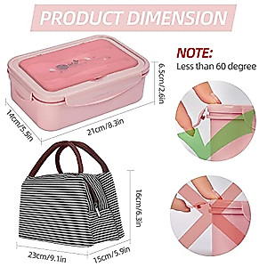 Porzu Bento Lunch Box, 1400 ML Lunch Box Meal PrepFor Kids & Adults，3 Compartments Portable Food Container with Utensil (Pink)