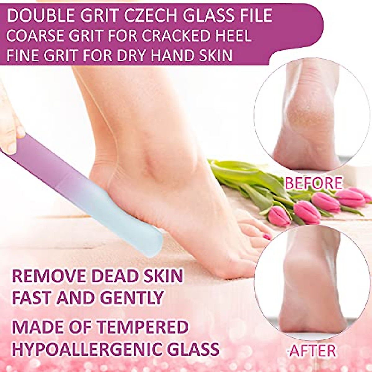 Czech Glass Nail File with Case - Glass Foot File Hand Callus Remover - Nice Gift Women - Crystal Nail Files For Natural Nails Glass Fingernail - Toenail Finger Board Sleeve Emery Boards 2 Files Set