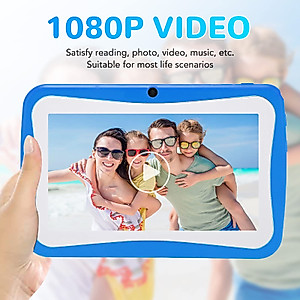 Kids Tablet, 7 inch Android8.0 Tablet, Quad Core CPU, 4GB+32GB, IPS Display, WiFi, Dual Camera, Educational Games, Parental Control, Stand, 5500mah Battery (Blue)