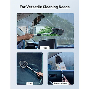 AstroAI Windshield Cleaner, Car Windshield Cleaning Tool Inside with 4 Reusable and Washable Microfiber Pads and Extendable Handle Auto Glass Wiper Kit, Gray