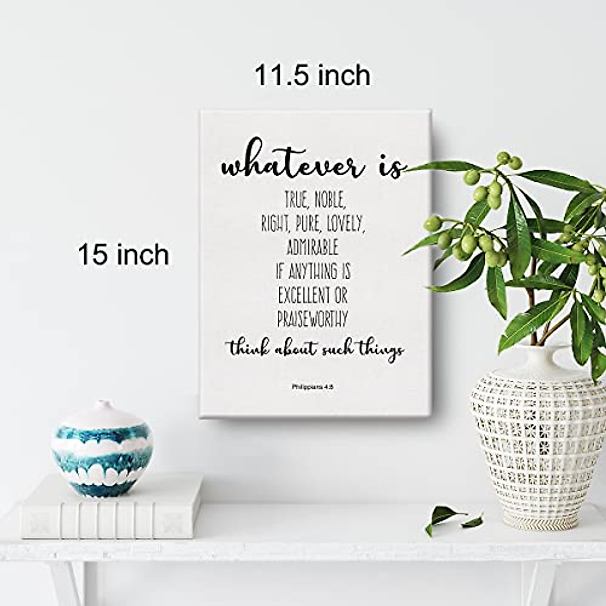 Bible Verse Art Wall Decor Whatever is True Philippians 4:8 Scripture Canvas Painting Prints for Home Dining Room Living Room Wall Decor Framed Artwork Christian Gifts(12x15 Inch)