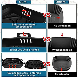Air Fryer Silicone Liners 8.7 inch, YINGRACE 2Pcs Square Air Fryer Accessories Foldable Air Fryer Pot Bowl Reusable Air Fryer Basket Liner for COSORI Instant Pot Ninja Ultrean 5.8QT-8.5QT Air Fryers