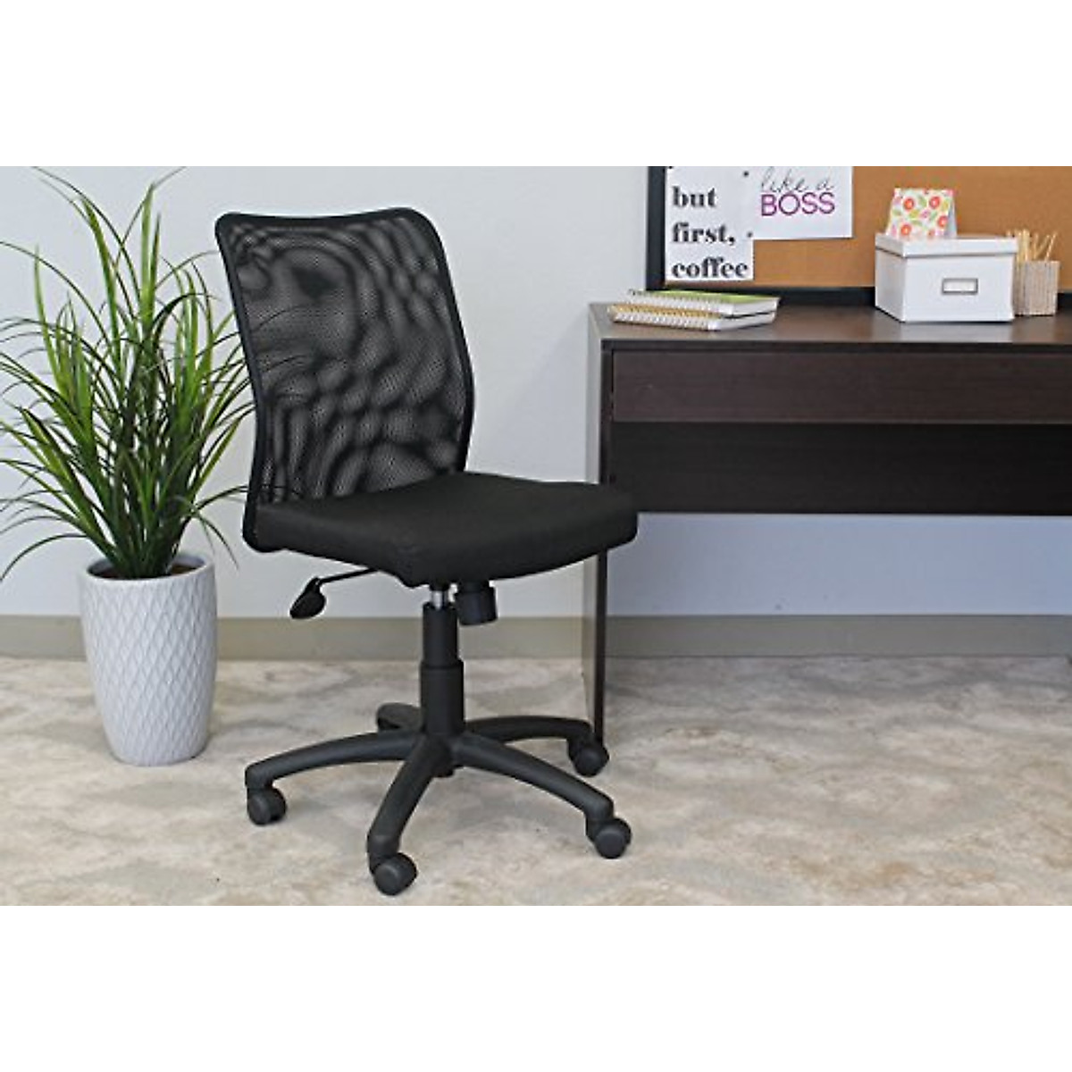 Boss Office Products Budget Mesh Task Chair without Arms in Black