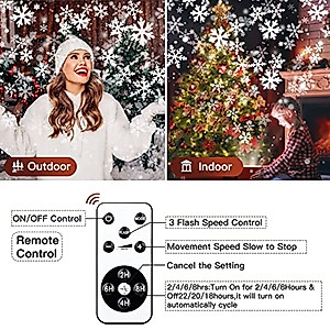Christmas Snowflake Projector Lights Outdoor Led Snowfall Show with Remote Control Waterproof Landscape Decorative Lighting for Christmas Holiday Party Wedding Garden Patio