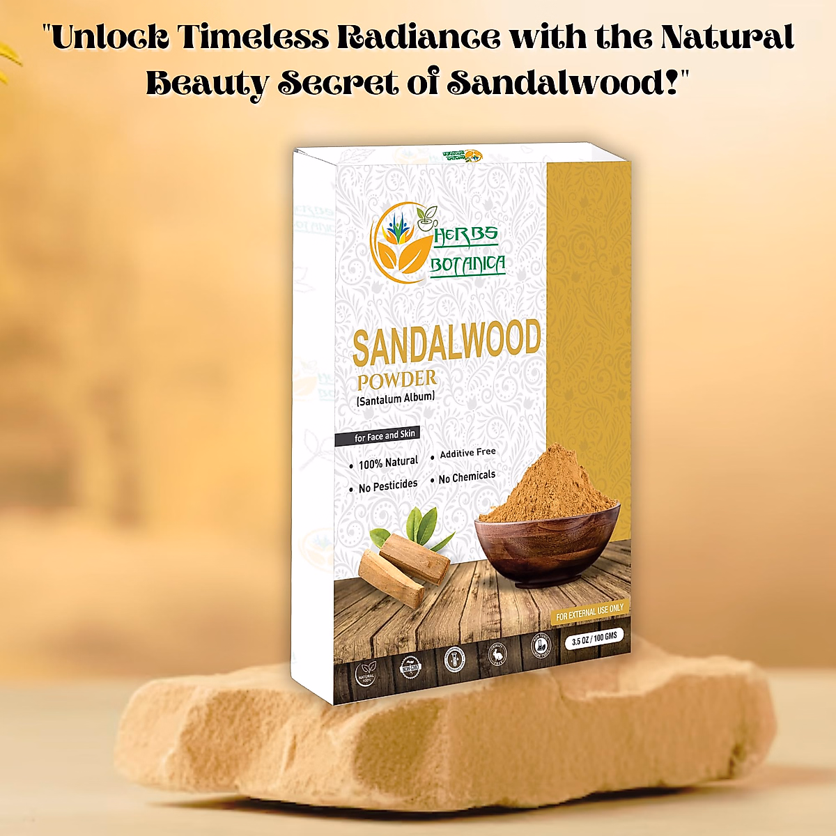 Herbs Botanica Chandan Organic Sandalwood Powder, 100 gm / 3.52 oz, Face Pack & Mask, Tilak, Auspicious Occasions, Natural Cleansing & Soothing Powder for Wrinkles