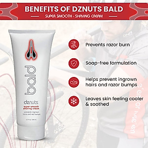 dznuts - Bald Super Smooth Shaving Cream - Prevents Razor Burns, Ingrown Hairs, Cooled and Moisturized Skin - 6.7 fl. oz, 3 Pack