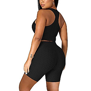 cailami Workout Sets for Women 2 Piece Outfits Sexy Gym Crop Tank High Waist Biker Shorts Yoga Sets, Medium, Black
