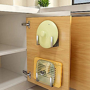 YOUGRIDDA Pot Lid Rack, Wall Mounted 304 Stainless Steel Pan Lid Organizer Holder, 3M Self Adhesive, Kitchen Cooking Utensil Tool (Silver)