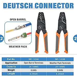 iCrimp Deutsch Terminal Crimp Tool Kit, Close Barrel and Open Barrel Crimper, Deutsch Removal Extraction Tool for Deutsch DT Connectors, Solid & Stamped Contacts, Delphi Weather Pack Terminals-12PCS