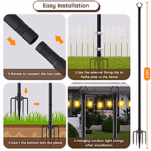 10Ft String Light Poles 4 Pack,Light Poles for Outside Lights,Outdoor with Fence Brackets Hanging Lights,Metal Stand Deck Patio Backyard