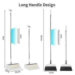 Broom with Dustpan Combo Set, 2 in 1 Broom and Dustpan Set with Long Handle, Upright 180° Rotating Broom with Brush and Lightwight Dust Pans for Home Kitchen Room Office Lobby Floor Cleaning，White
