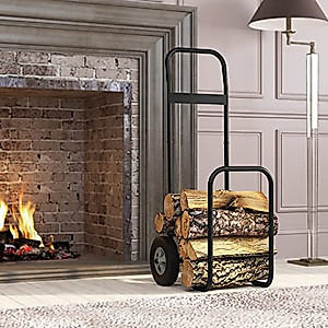 Fire Beauty Firewood Log Cart Carrier, Outdoor and Indoor Wood Rack Storage Mover, Rolling Dolly Hauler