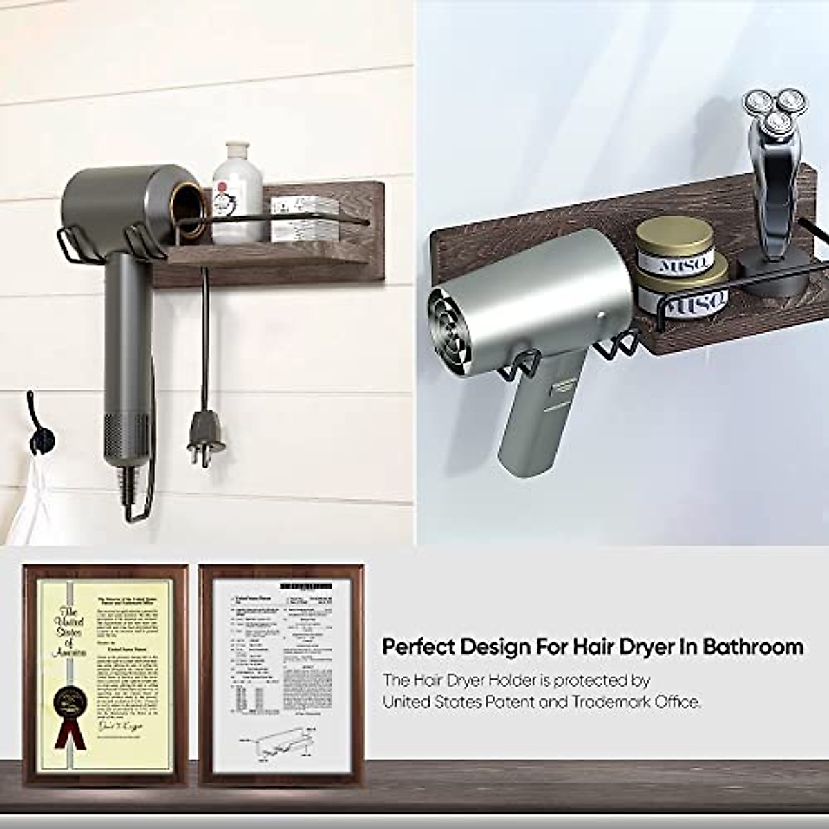 LYNNC 3 in 1 Rustic Floating Shelves, Decorative Storage Shelves with Towel Bar, Wall Mounted Shelves Holder for Bathroom, Kitchen & Bedroom - Set of 3 Shelves