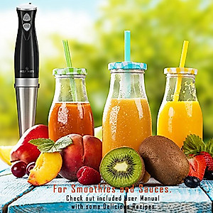 Self-Mate 3 in 1 Dual Speed Immersion Hand Blender Kitchen Set – Stainless Steel 300W Electric Mixer Blending Stick with Interchangeable Whisk Wand, Food Processor Chopper & Beaker Attachments