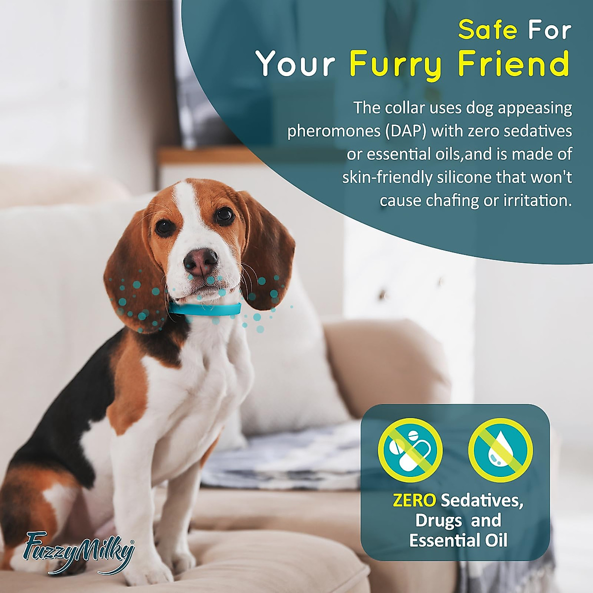 Fuzzymilky Dog Calming Collar - Sustained Release Dog Appeasing Pheromone Diffuser Silicone Neck Band for Pets - Natural Stress Relief & Relaxant, Minimizes Barking, Chewing, Contains No Sedatives