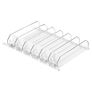 uxcell 6pcs Soda Can Organizer for Refrigerator, Self-Pushing Drink Organizer for Fridge, Width Adjustable Drink Dispenser Beverage Pusher For Pantry Vending Machine, White