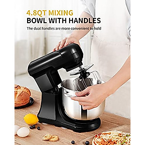 SHARDOR Stand Mixer, 6-Speed with Pulse Tilt-Head Food Mixer, Kitchen Electric Mixer with Dough Hook, Wire Whip & Beater, 4.8 QT Stainless Steel Bowl, Splash Guard, Black