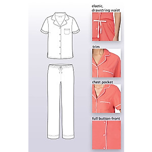PajamaGram Cotton Womens Pajama Sets - Summer Pajamas for Women, Coral, M 10-12