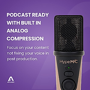 Apogee Hype Mic - USB Microphone with Analog Compression for Capturing Vocals and Instruments, Streaming, Podcasting, and Gaming