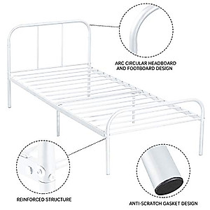 Voilamart Kids Twin Bed with Storage,Twin Metal Bed Frames with Headboard and Footboard, White Metal Platform No Box Spring Needed for Kids