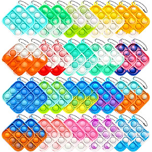 40Pcs Pop PushKeychain Fidget Toys, Pop Toys Hand Playset,Fidget Toys Sets with Keychain Office Desk Toy for Kids Adults