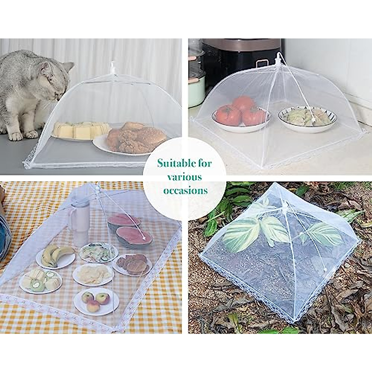 Food Covers for Outside, 2 Extra Large 40"X24" & 2 Large 17"X17" & 2 Middle 14"X14" Food Tents, Pop-Up Food Covers for Outdoors Mesh Screen Food Net Picnic Accessories