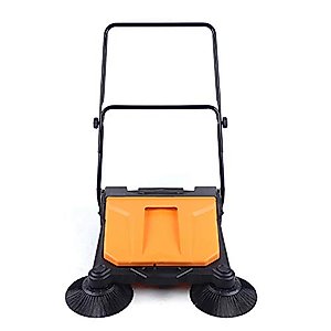 Automatic Hand Push Sweeper Broom, 360 Degree Rotating Cleaning Machine Sweeping Tool Floor Sweeper Walk-Behind Outdoor and Indoor Twin Sweeper, 24,480 Square feet per Hour, 4 gal Waste Container