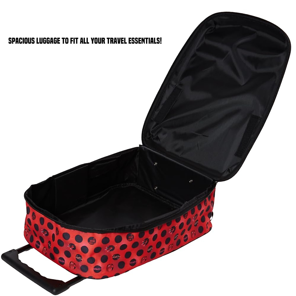 Miraculous Ladybug Carry On Rolling Kids Luggage with Wheels for Girls, 18 Inch, Superhero Lady Bug Convertible Duffle Bag with Side Handle