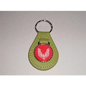 FIREBIRD OR TRANS-AM WHITE BIRD LOGO LEATHER KEYCHAIN - LIME GREEN