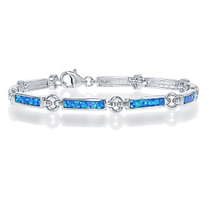 Beaux Bijoux Sterling Silver 7" Created Blue Opal Bar Link Bracelet