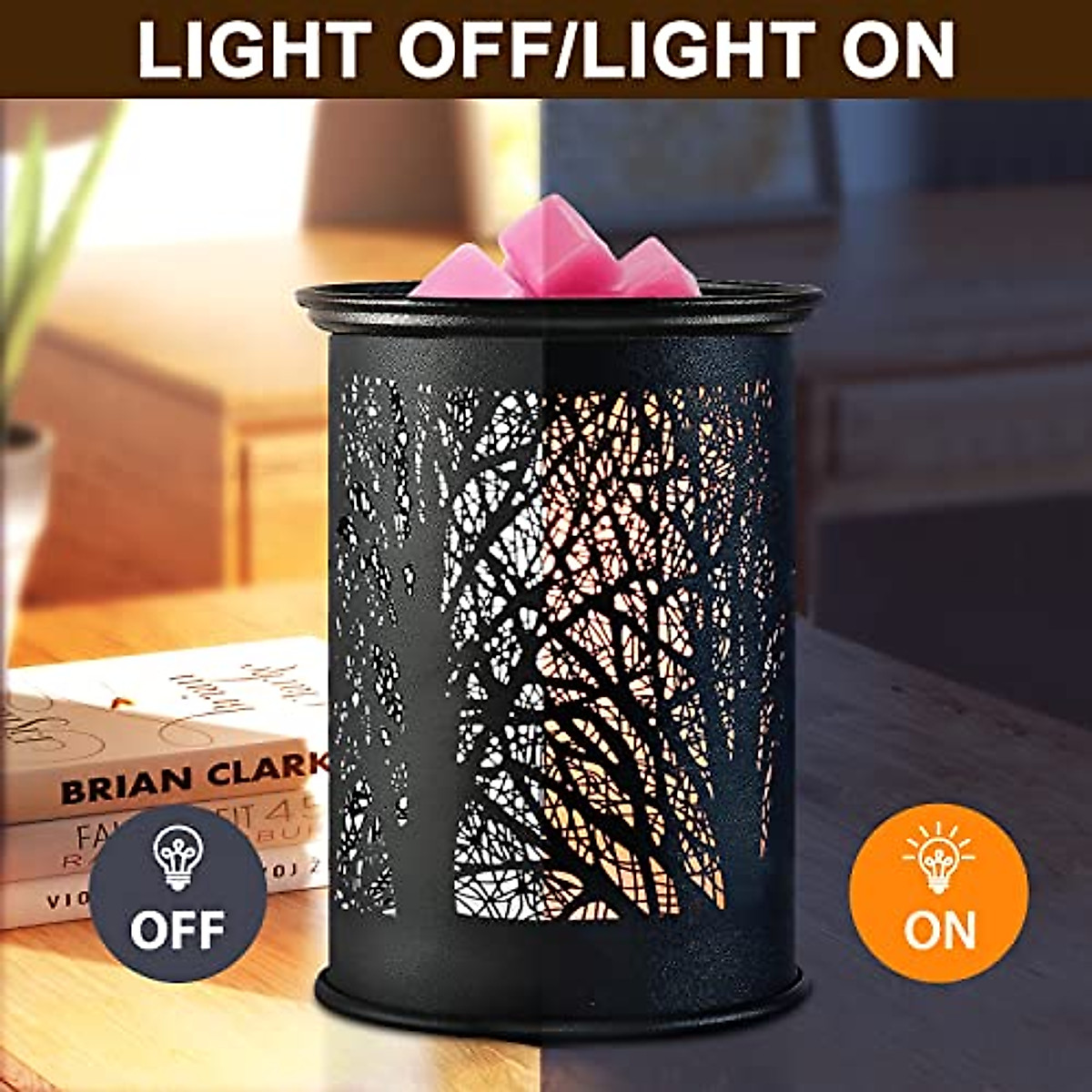 YUWENUS Electric Wax Melt Warmer Metal Wax Warmer for Scented Wax Fragrance Candle Oil Burner with 2 Light Bulbs for Gift Home Office Bedroom (Black)